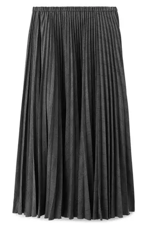 Mango Check Pleated Maxi Skirt - Grey