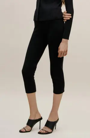 Mango Cotton Knit Capri Pants - Black