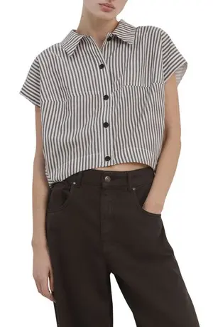 Mango Striped Cropped Button-up Shirt