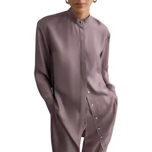 Mango Long Shirt With Stand Collar - Pastel Purple