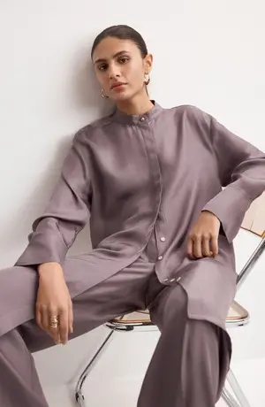 Mango Long Shirt With Stand Collar