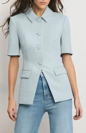 Veronica Beard Floral Embroidery Jacket - Blue Stream