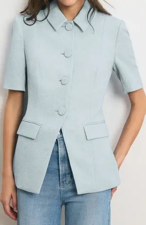 Veronica Beard Floral Embroidery Jacket - Blue Stream