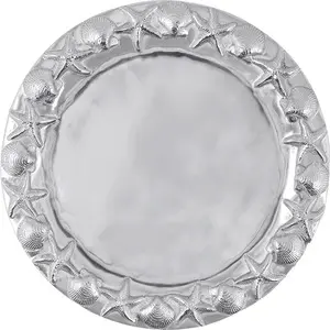 MARIPOSA Seashell Border Round Platter - Silver