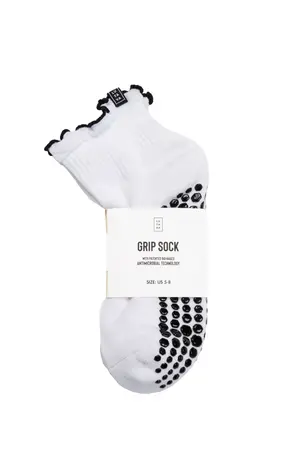 LUTAVA Antimicrobial Grip Sock- White Ruffle Black Grip4 Pack - White With Black Accents