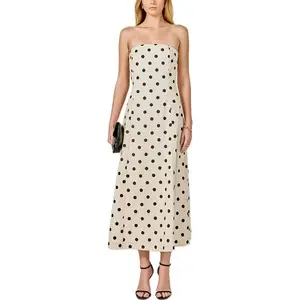 Endless Rose Polka Dot Strapless Linen & Cotton Midi Dress