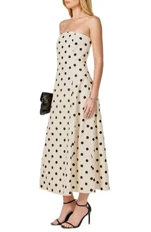 Endless Rose Polka Dot Strapless Linen & Cotton Midi Dress