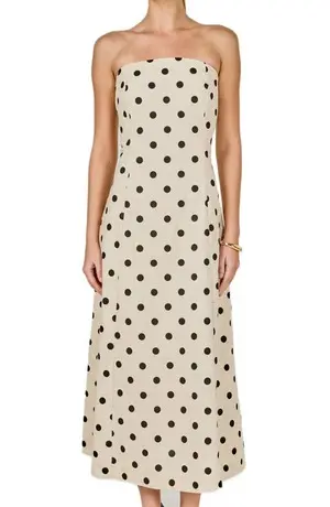 Endless Rose Polka Dot Strapless Linen & Cotton Midi Dress