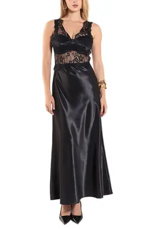 Endless Rose Lace Trim Midi Dress - Black