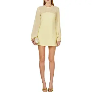 Endless Rose Long Sleeve Mixed Media Minidress - Butter