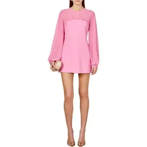 Endless Rose Long Sleeve Mixed Media Minidress Pink