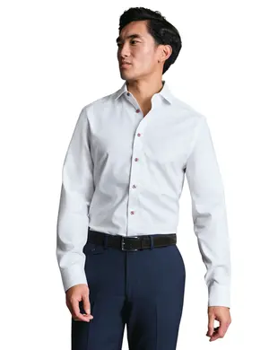 CHARLES TYRWHITT Non-iron Stretch Printed Trim Shirt - White