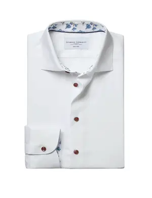 CHARLES TYRWHITT Non-iron Stretch Printed Trim Shirt - White