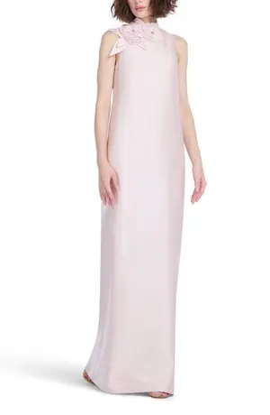 EMILY SHALANT Floral Detail Sleeveless Taffeta Gown - Blush