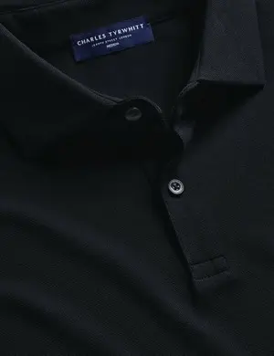CHARLES TYRWHITT Short Sleeve Cotton Stretch Smart Pique Polo - Black