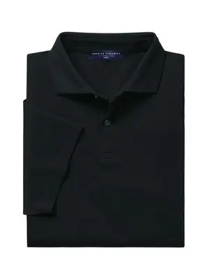 CHARLES TYRWHITT Short Sleeve Cotton Stretch Smart Pique Polo - Black