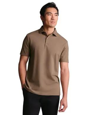 CHARLES TYRWHITT Short Sleeve Cotton Stretch Smart Pique Polo - Camel
