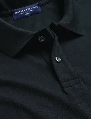 CHARLES TYRWHITT Short Sleeve Cotton Stretch Pique Polo - Black