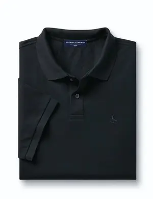 CHARLES TYRWHITT Short Sleeve Cotton Stretch Pique Polo - Black