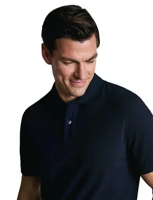 CHARLES TYRWHITT Short Sleeve Cotton Stretch Pique Polo - Navy