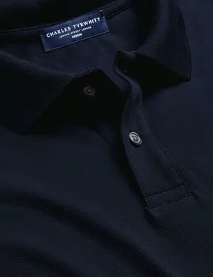 CHARLES TYRWHITT Short Sleeve Cotton Stretch Pique Polo - Navy