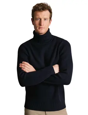 CHARLES TYRWHITT Merino Chunky Roll Neck Sweater - Navy