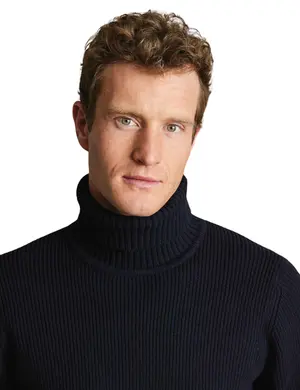 CHARLES TYRWHITT Merino Chunky Roll Neck Sweater - Navy