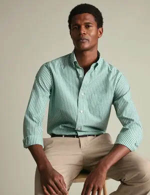 CHARLES TYRWHITT Stretch Washed Poplin Shirt - Light Green