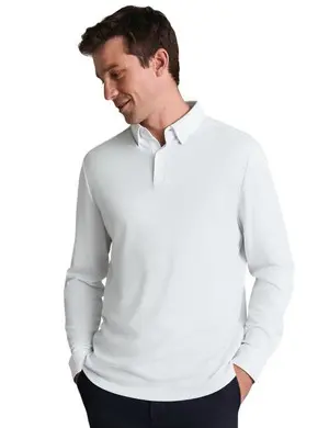 CHARLES TYRWHITT Long Sleeve Jersey Polo - White