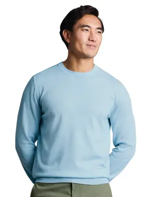 CHARLES TYRWHITT Merino Wool Crew Neck Sweater - Ice Blue