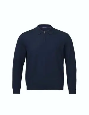 CHARLES TYRWHITT Merino Wool Zip Polo - Navy