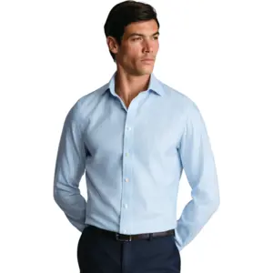 CHARLES TYRWHITT Non-iron Striped Herringbone Shirt - Light Blue