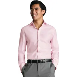 CHARLES TYRWHITT Non-iron Striped Herringbone Shirt - Light Pink