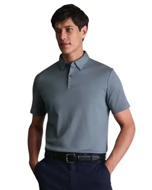 CHARLES TYRWHITT Short Sleeve Jersey Polo - Denim Blue