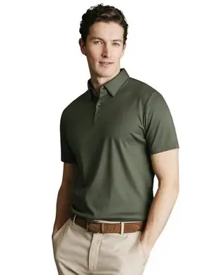 CHARLES TYRWHITT Short Sleeve Jersey Polo - Olive Green