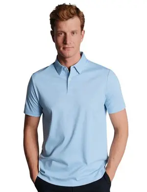 CHARLES TYRWHITT Short Sleeve Jersey Polo - Sky Blue