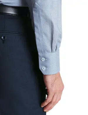 CHARLES TYRWHITT Non-iron Greenwich Weave Cutaway Shirt - Indigo Blue