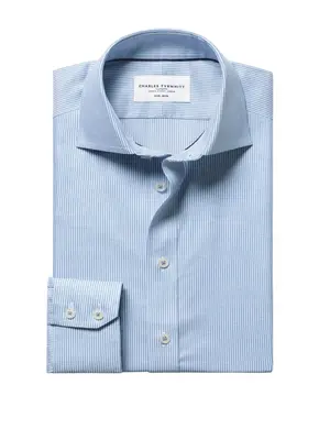 CHARLES TYRWHITT Non-iron Greenwich Weave Cutaway Shirt - Indigo Blue