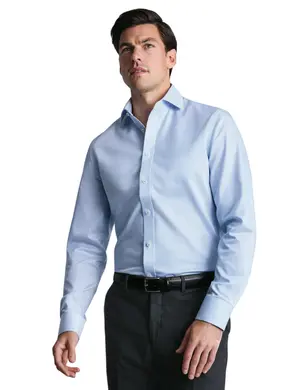 CHARLES TYRWHITT Non-iron Greenwich Weave Cutaway Shirt Light Blue