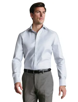 CHARLES TYRWHITT Non-iron Greenwich Weave Cutaway Shirt Silver Grey