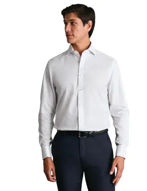 CHARLES TYRWHITT Non-iron Greenwich Weave Cutaway Shirt White