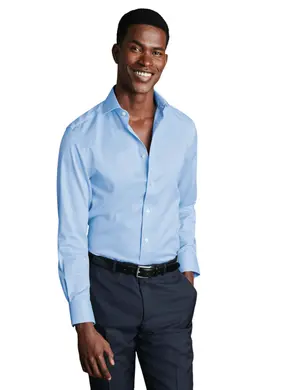 CHARLES TYRWHITT Non-iron Puppytooth Shirt - Sky Blue