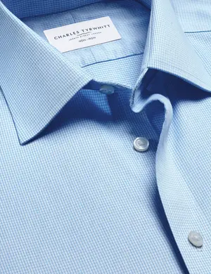 CHARLES TYRWHITT Non-iron Puppytooth Shirt - Sky Blue