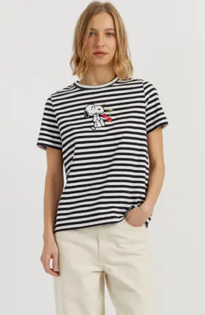 Chinti & Parker Cotton Snoopy Breton Cherry T-shirt - Blue/cream