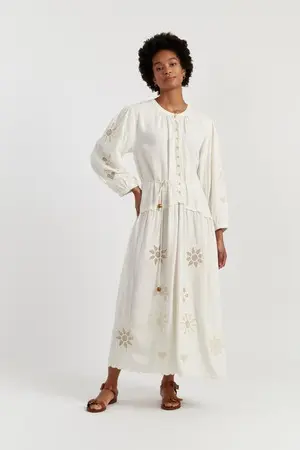 Chinti & Parker Linen-blend Broderie Midi Dress - Cream