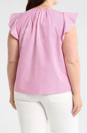 SUGARLIPS Striped Ruffle Trim Top