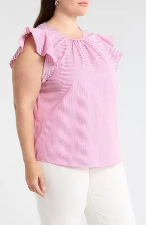 SUGARLIPS Striped Ruffle Trim Top