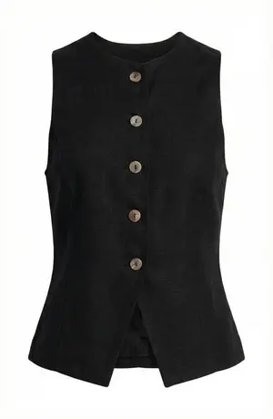 MODENAIRE Tailored Sleeveless Button-up Vest With Asymmetrical Hem