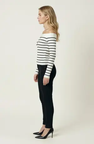 MODENAIRE Off The Shoulder Striped Knit Top