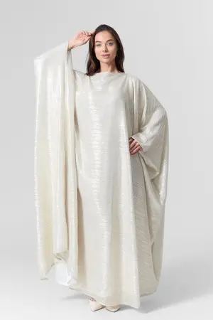 LE FAFO Luna Silk Metallic Plissé Gown